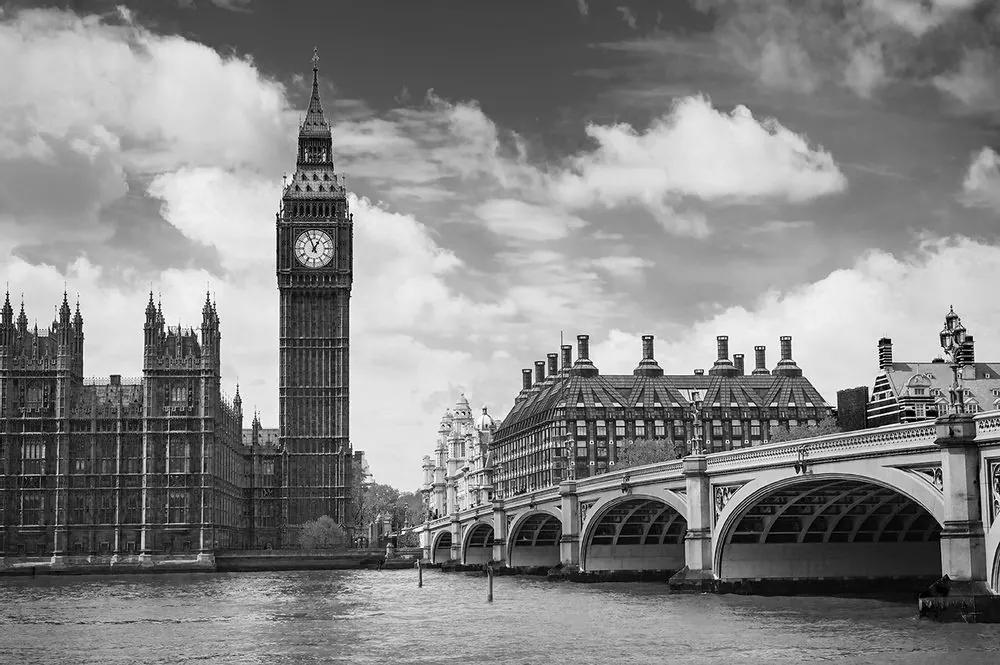 Samolepící fototapeta Big Ben v Londýně v černobílém - 150x100 cm