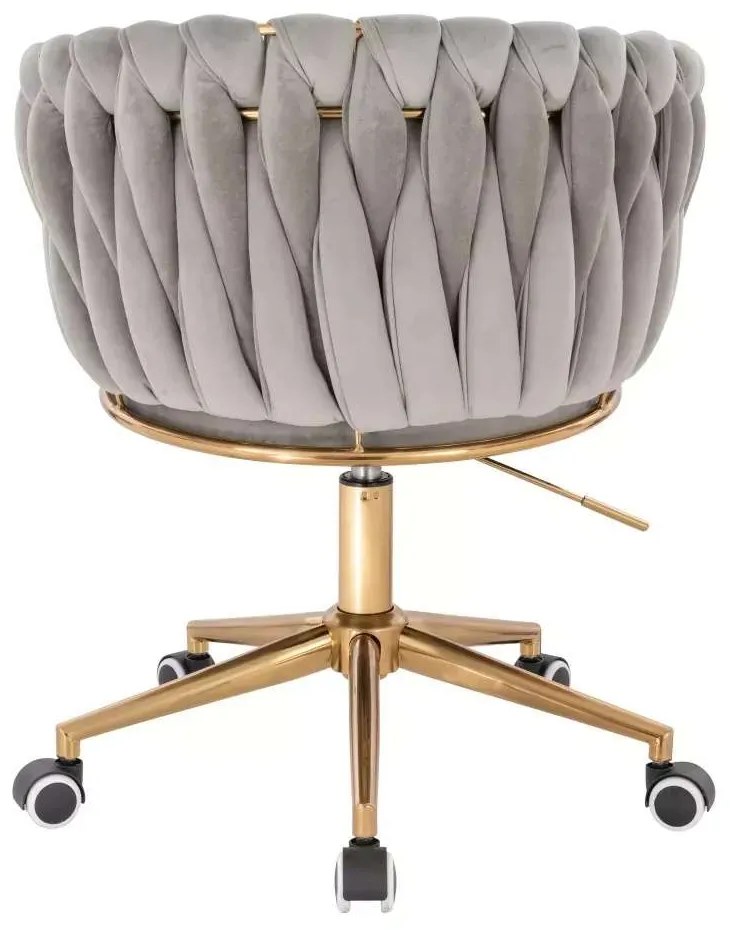 LuxuryForm DESIGN Otočná židle NORDEN VELUR na zlaté podstavě s kolečky - světle šedá