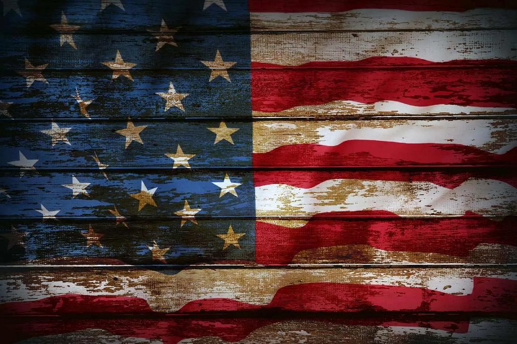 DIMEX | Samolepicí vliesová fototapeta na zeď Deska Americká vlajka MA-5-1498 | 375 x 250 cm | modrá, červená, bílá