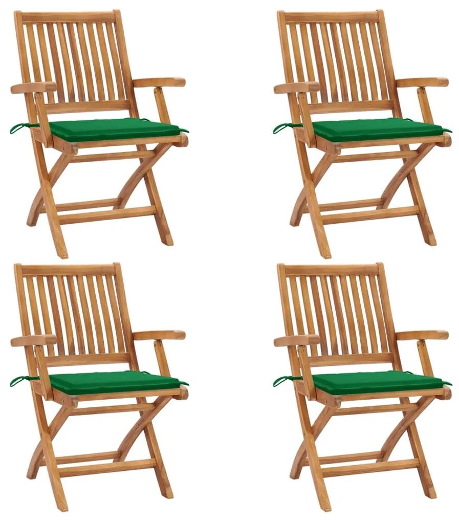 3072728 vidaXL Skládací zahradní židle s poduškami 4 ks masivní teak