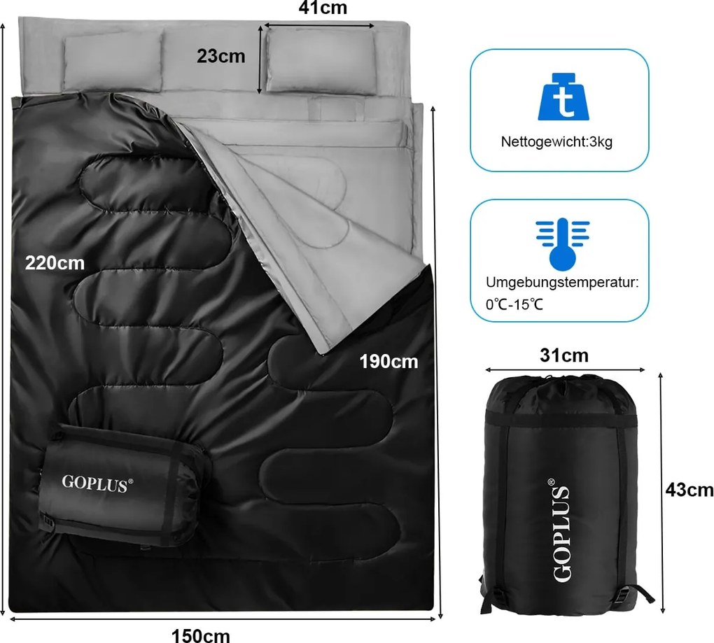 Costway Dvojitý spací pytel Goplus 2 People XL dekový spací pytel
