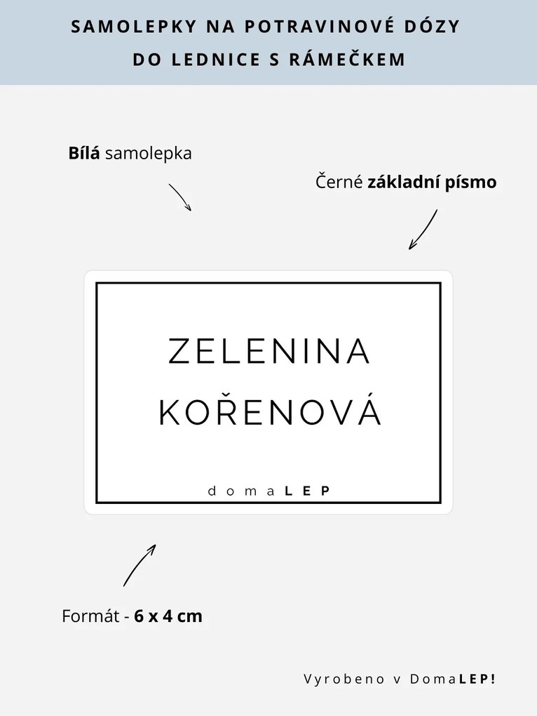 ZELENINA KOŘENOVÁ - Samolepka s rámečkem na dózy do lednice, 6 x 4 cm