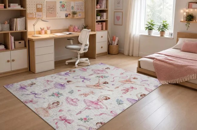 Dětský koberec protiskluzový BAMBINO 61600 krémový / růžový