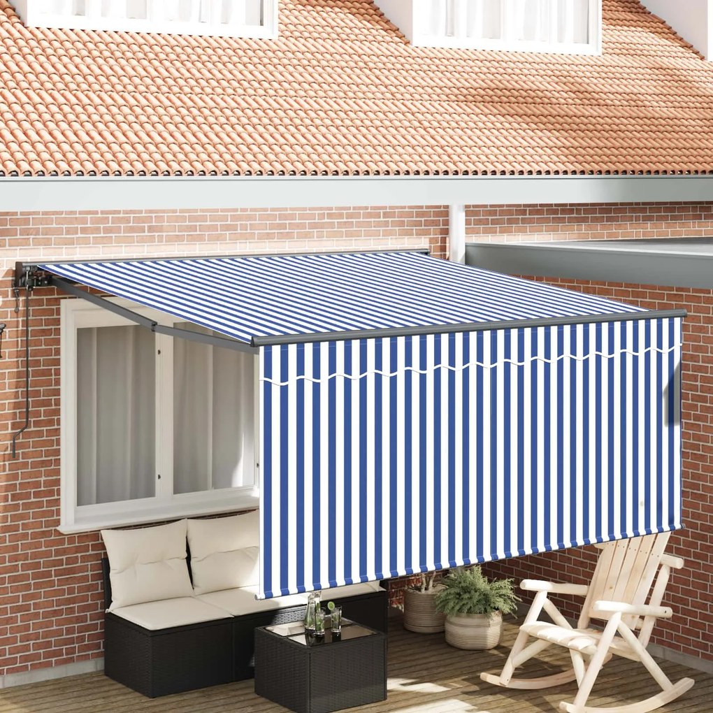 Stahovací markýza Modrá a bílá 350 x 250 cm Polyester a hliník 3330202