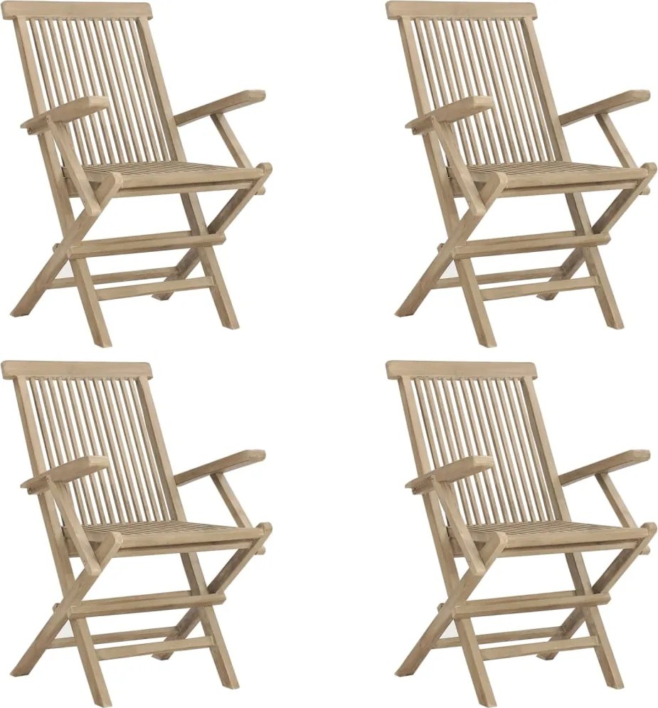 5dílný zahradní jídelní set šedý masivní teakové dřevo 3155043