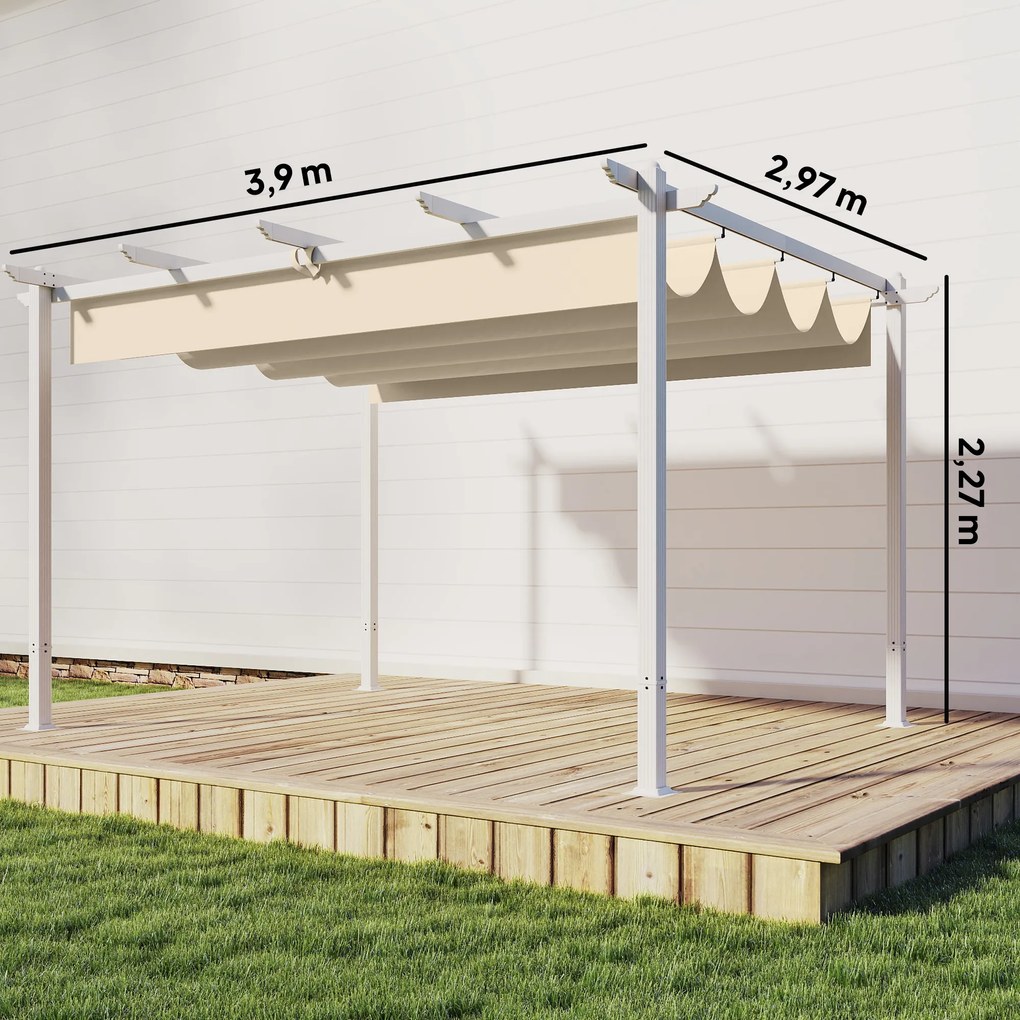 Pergola 3 x 4 m s posuvnou střechou, magnetické zámky, UV30+ Béžová barva