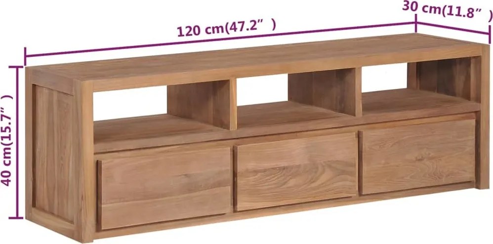 vidaXL TV stolek masivní teak s přírodním povrchem 120 x 30 x 40 cm [246950]