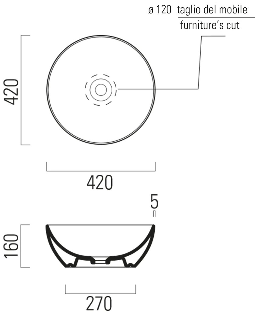Sapho PURA keramické umyvadlo na desku, průměr 42 cm, agave mat, 885104
