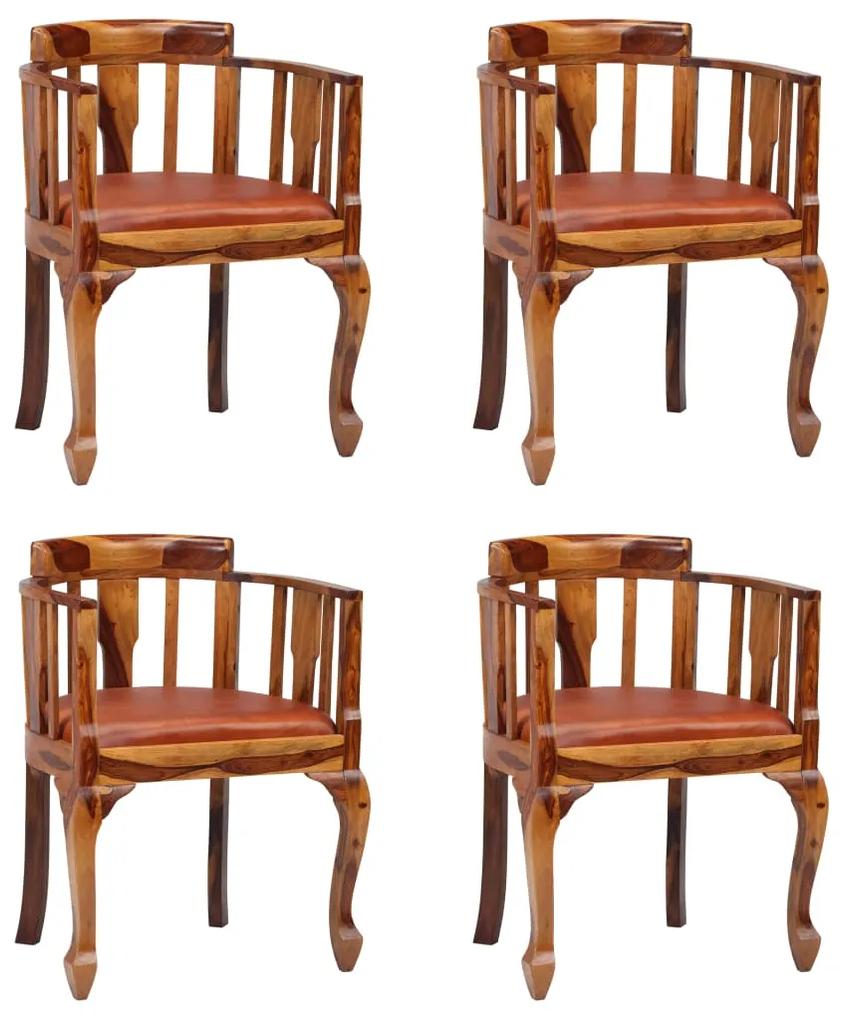 279139 vidaXL Jídelní židle 4 ks pravá kůže a masivní sheeshamové dřevo