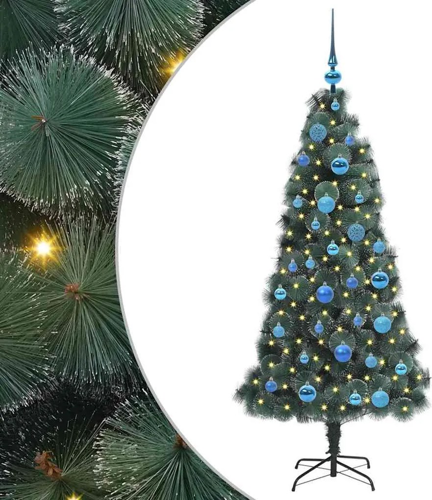 Umělý osvětlený vánoční stromeček s sadou koulí Zelená 150 cm 3396160