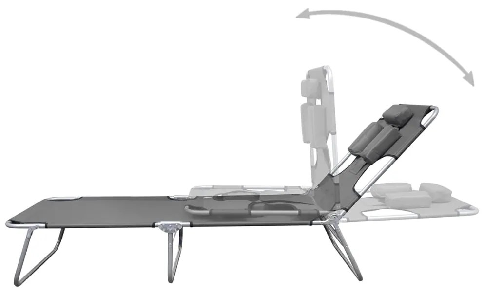 vidaXL Marketos Skládací zahradní lehátko s podhlavníkem polohovatelné šedé