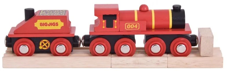 Bigjigs Rail Červená lokomotiva s tendrem + 3 koleje