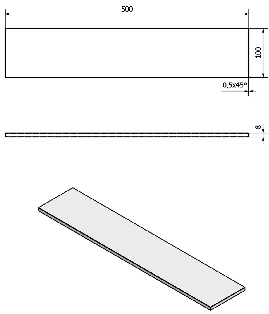 Sapho, Police 500x100x8mm, mléčné sklo, 22481