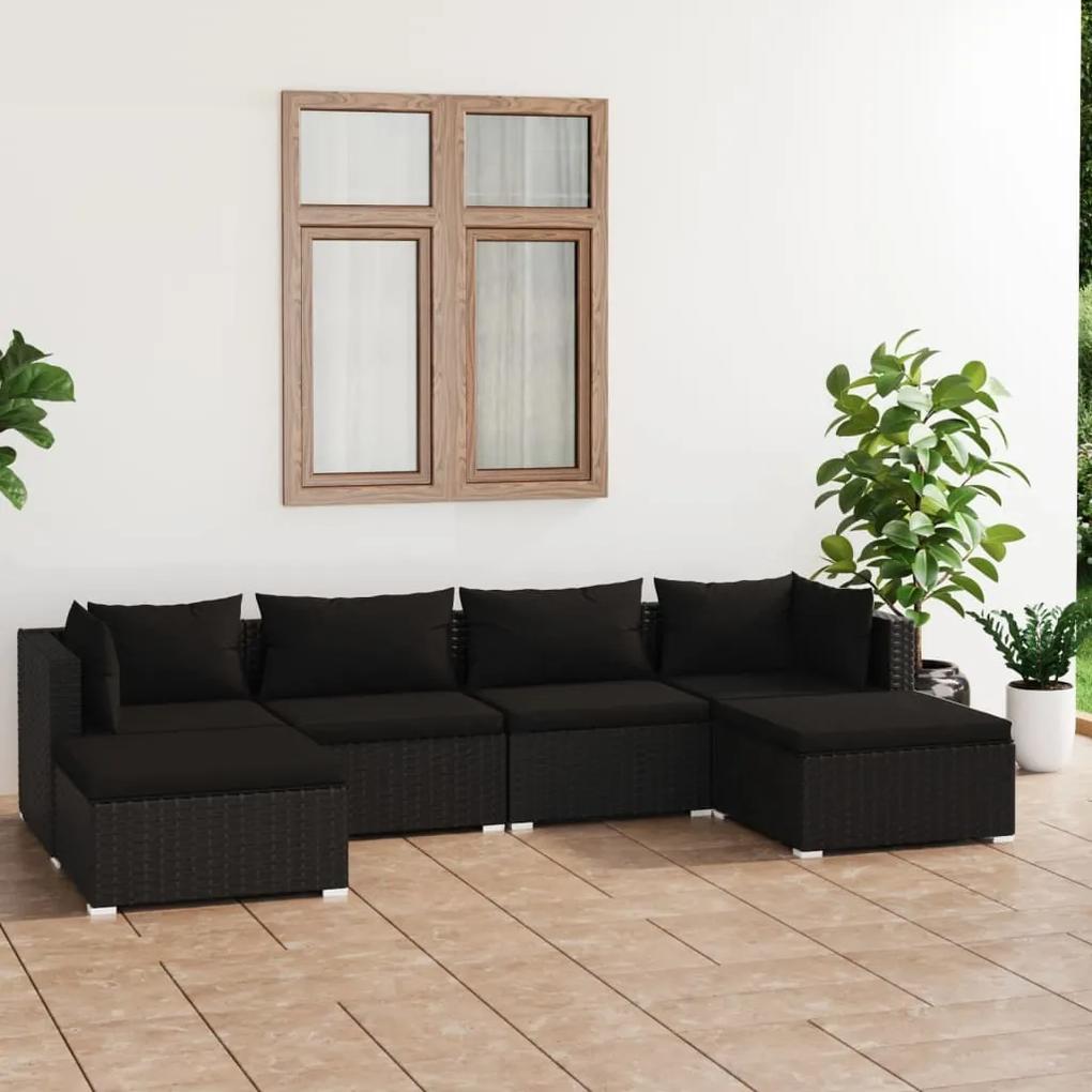 vidaXL 6dílná zahradní sedací souprava s poduškami polyratan [3101805] Barva: Černá a krémová