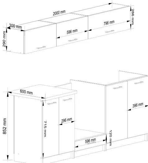 Kuchyňská linka OLIWIA G1 2.0 m bílá / beton