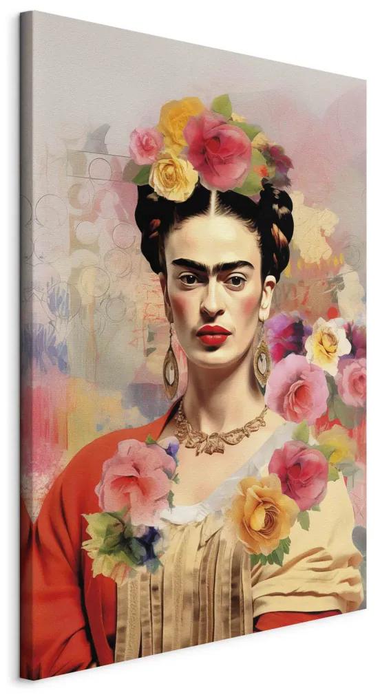Portrait of Frida - A Woman on a Colorful Blurred Background With Flowers [Large Format]