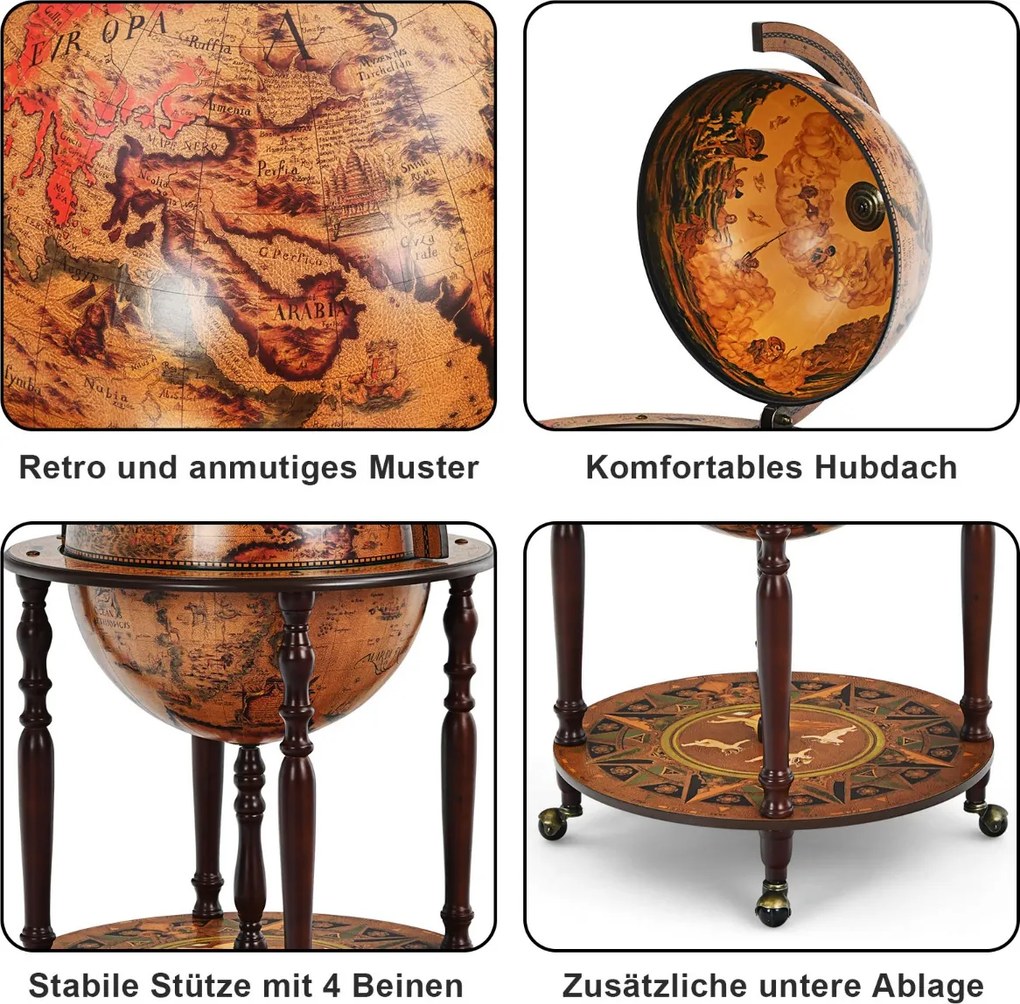 Costway Globe Bar Cabinet Barový vozík s kolečky a víkem Stojan na víno