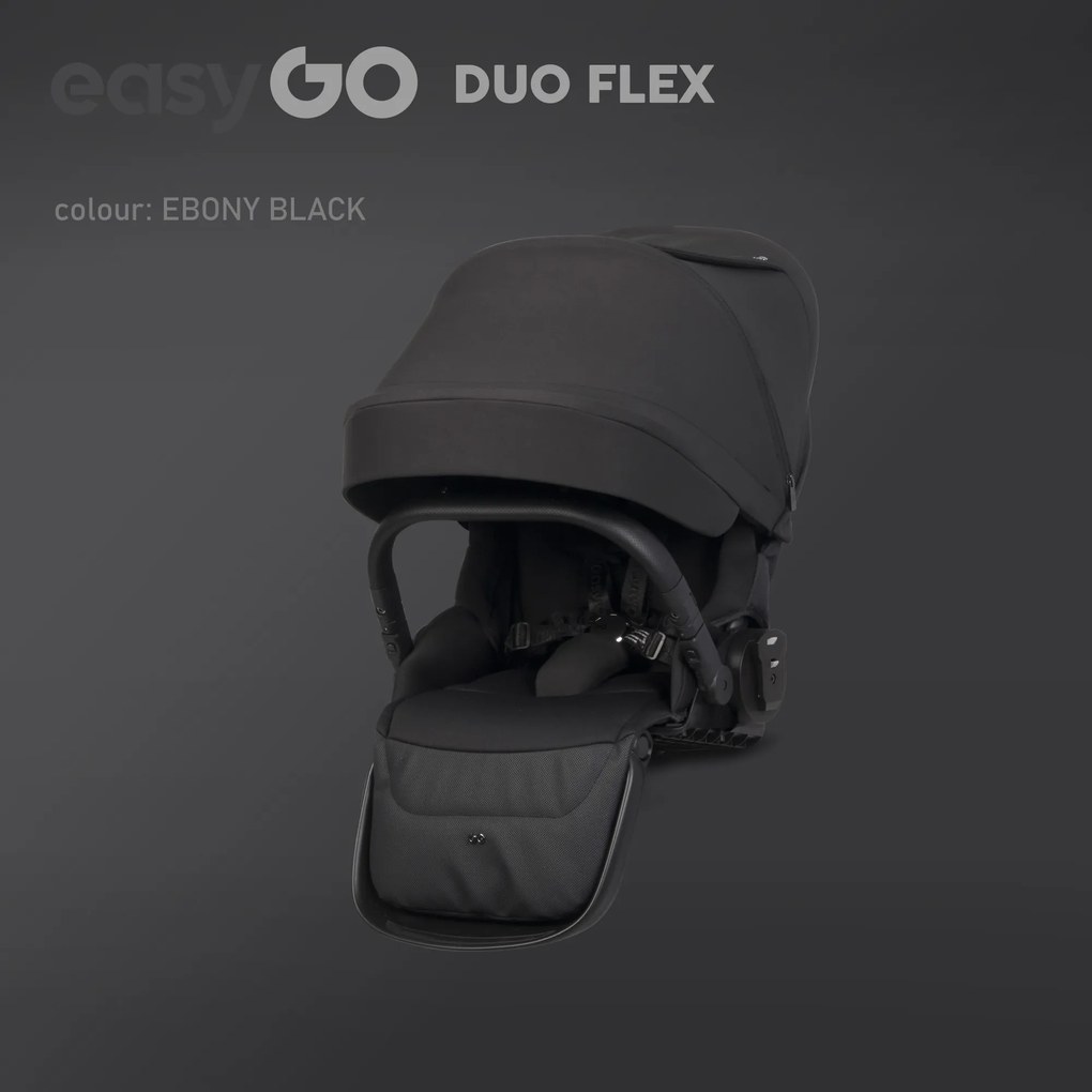 Sourozenecký kočárek EasyGo Duoflex Ebony Black, 2 sportovní části, 1 hluboká vanička