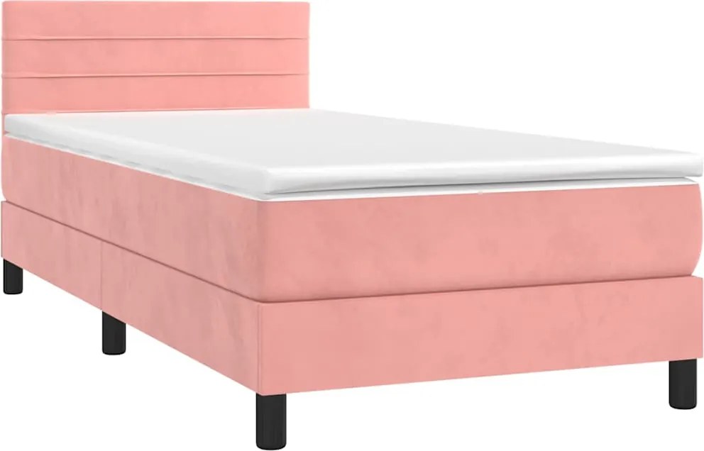 Box spring postel s matrací a LED růžová 100x200 cm samet 3134452