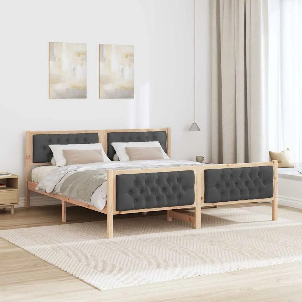 Rám postele s čelo Tmavě šedá 160 x 200 cm Masivní borové dřevo 3394279