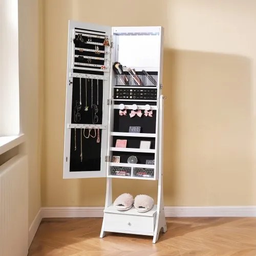 Mirror Skříňka na šperky Stojací zrcadlo s úložným prostorem po celé délce Bílé