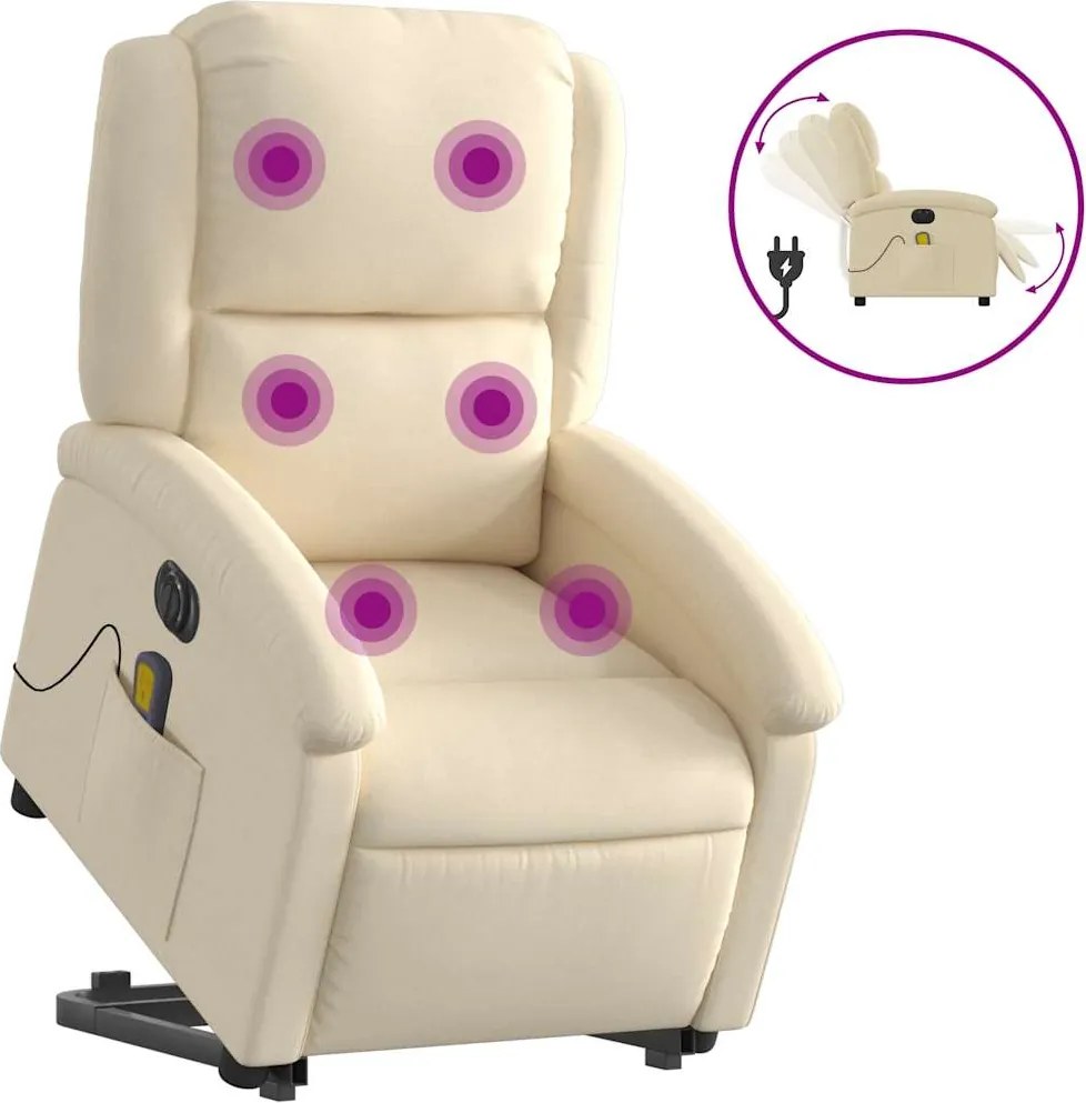 Elektrické zvedací masážní polohovací křeslo krémové textil 3204209