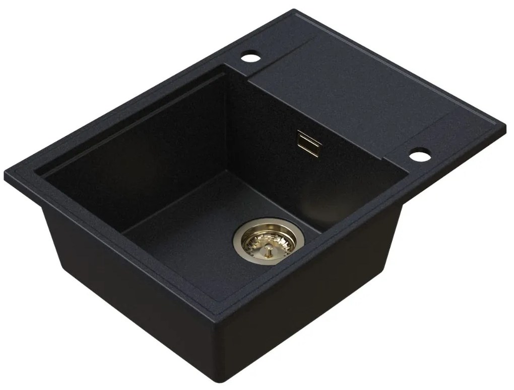 Sink Quality Sink55, kuchyňský granitový dřez 620x460x215 mm + zlatý sifon, grafitová, SKQ-SINK.G.1KKO.XG