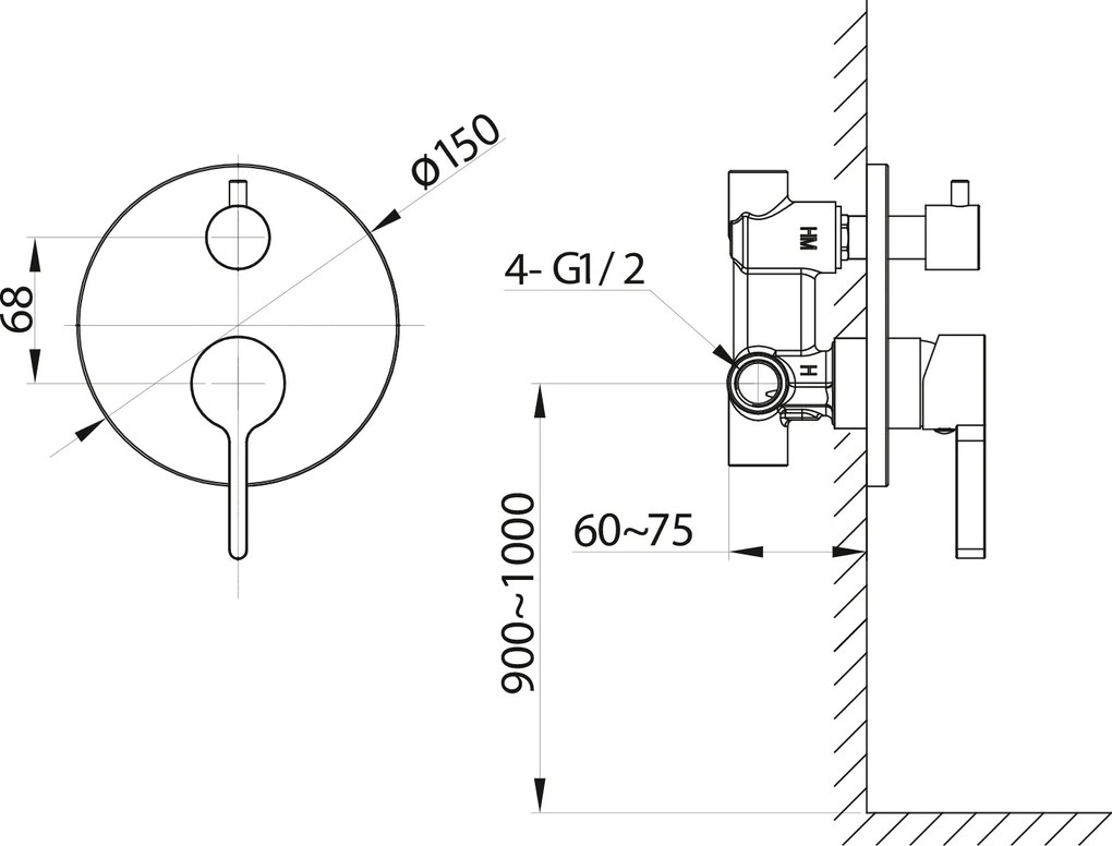 Sapho ICONIC podomítková sprchová baterie 2 výstupy zlato mat AF042GB