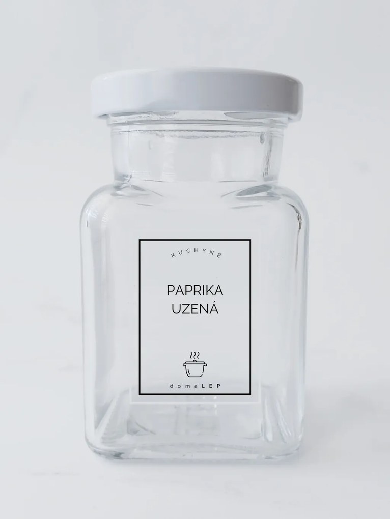Samolepka na kořenky PAPRIKA UZENÁ průhledná 3 × 4 cm základní písmo