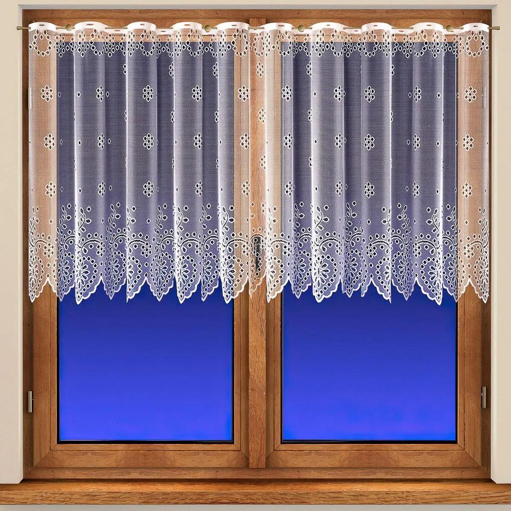 Olzatex žakárová vitrážová záclona BĚLA, květinové ornamenty s bordurou, bílá, výška 70cm (v metráži)