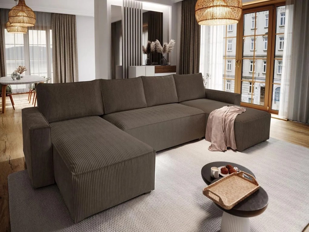 Tmavě hnědá sedací souprava do U SMART COSARO 295x140 cm