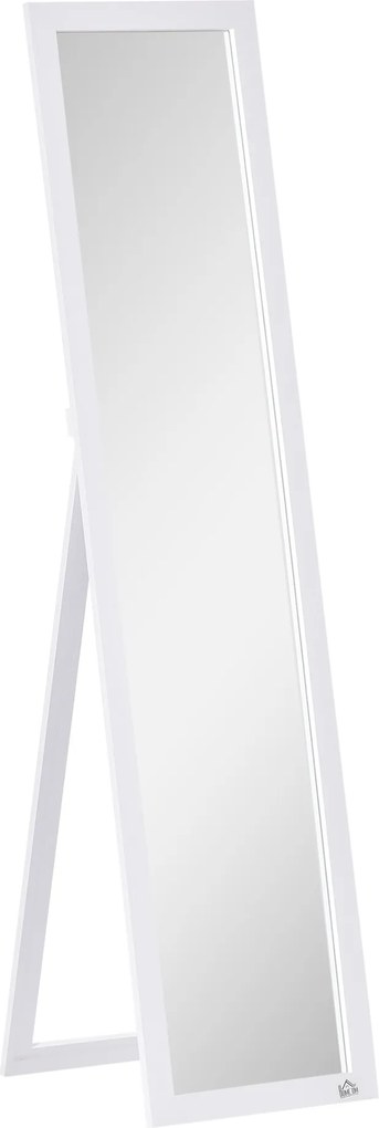 HOMCOM Zrcadlo v plné délce, 154 x 37 cm se stojanem, Podlahové zrcadlo do obývacího pokoje a ložnice, Bílé