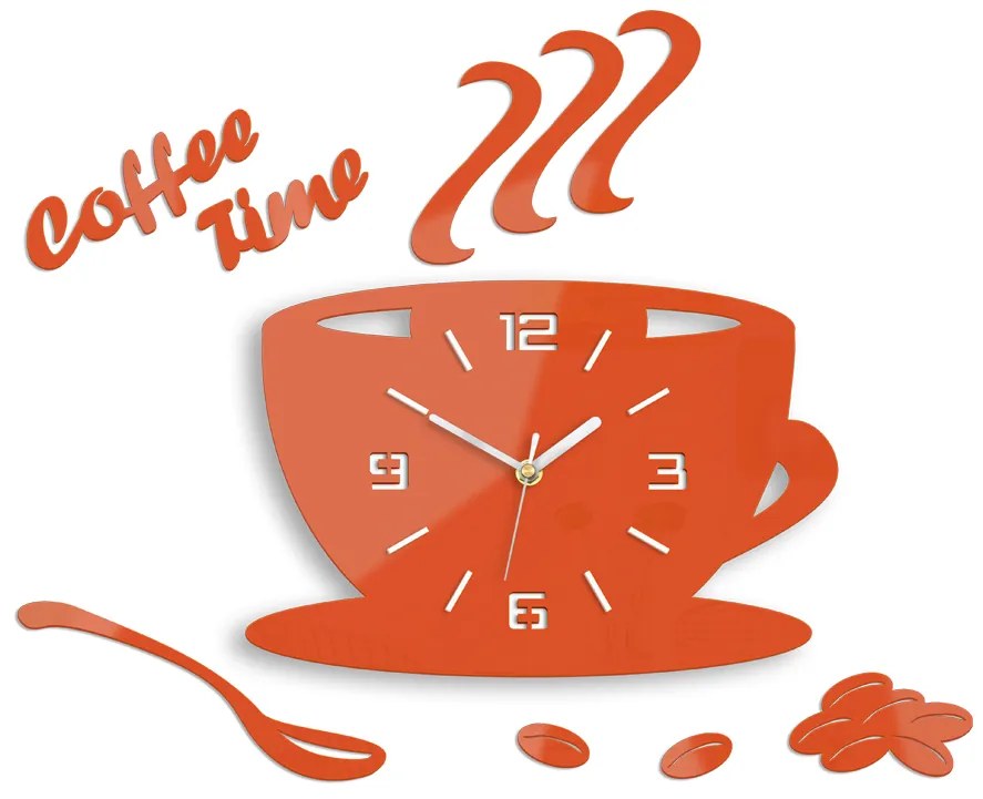 Moderní nástěnné hodiny COFFE TIME 3D ORANGE HMCNH045-orange