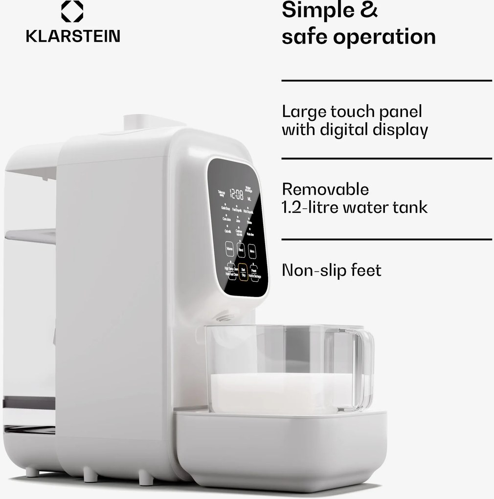 Klarstein Loire 4 v 1, veganský výrobník nápojů, 800/1200 W, 1200 ml, dotykové ovládání, odnímatelná nádržka na vodu