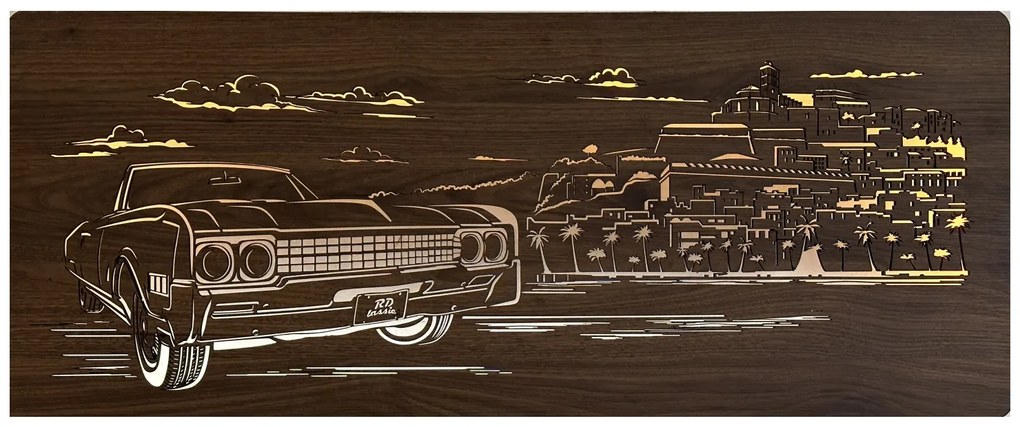 Li-Go "Oldsmobile" světelný obraz 230V 120x50cm provedení povrchu: černá s patinou