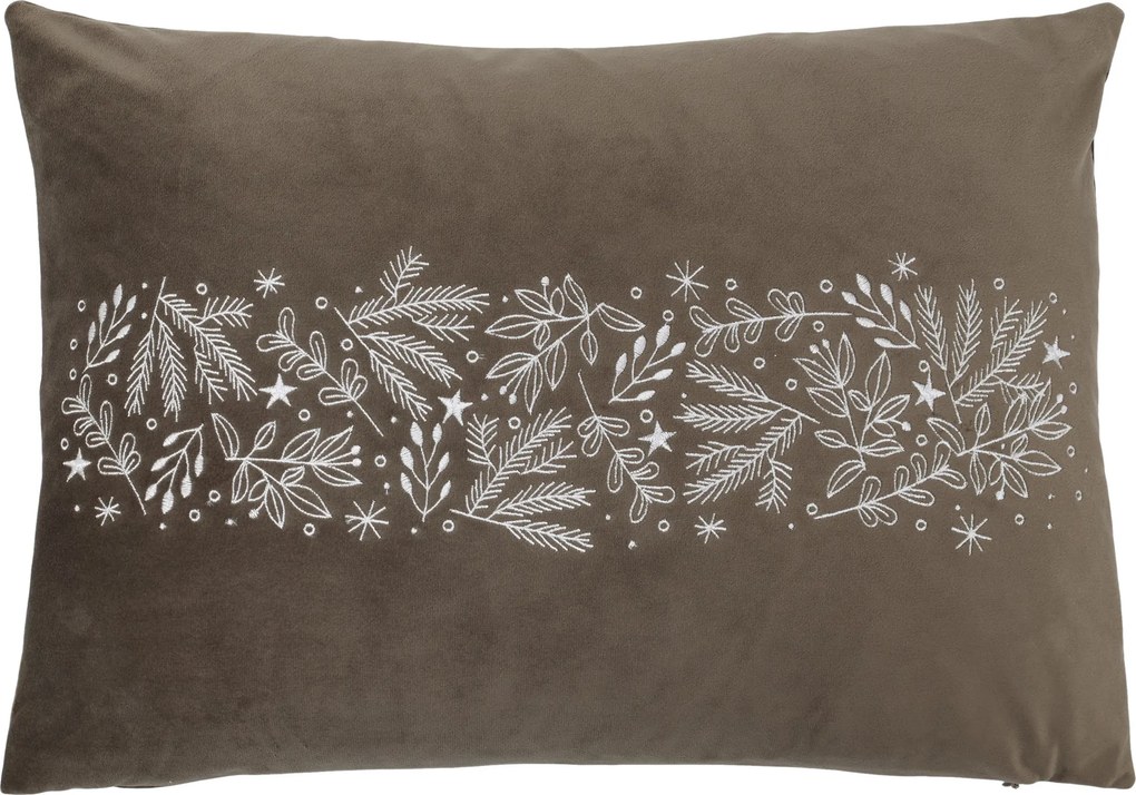 Mocca sametový povlak na polštář Aix s výšivkou větviček – 50*35 cm