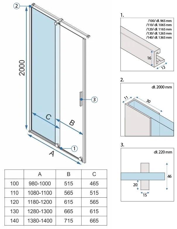 Jednokřídlé posuvné sprchové dveře REA MONTANA 130 cm pro instalaci do niky, zlaté kartáčované/transparent - bez vaničky