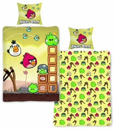 Bavlněné povlečení 140x200 - Angry Birds hra zelená Lobles