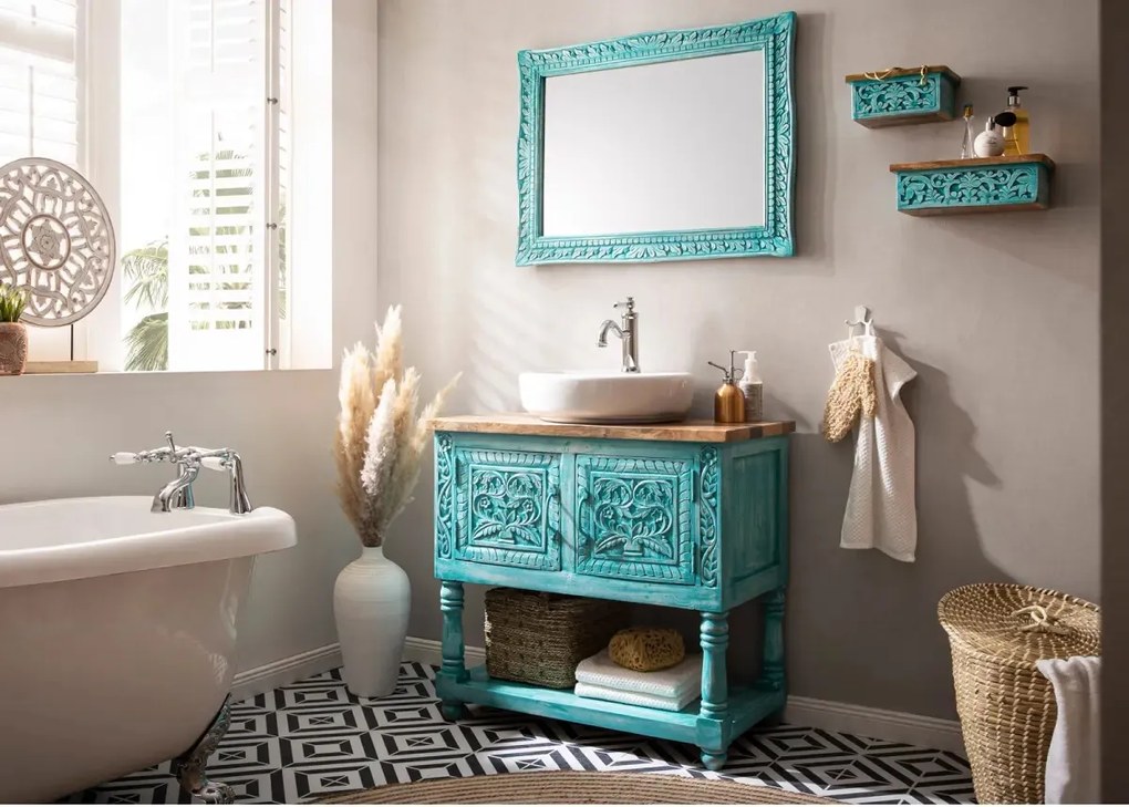 furniture-nabytek.cz - Masivní skříňka na umyvadlo Santoro modré, Holz - Mango, bez výřezu