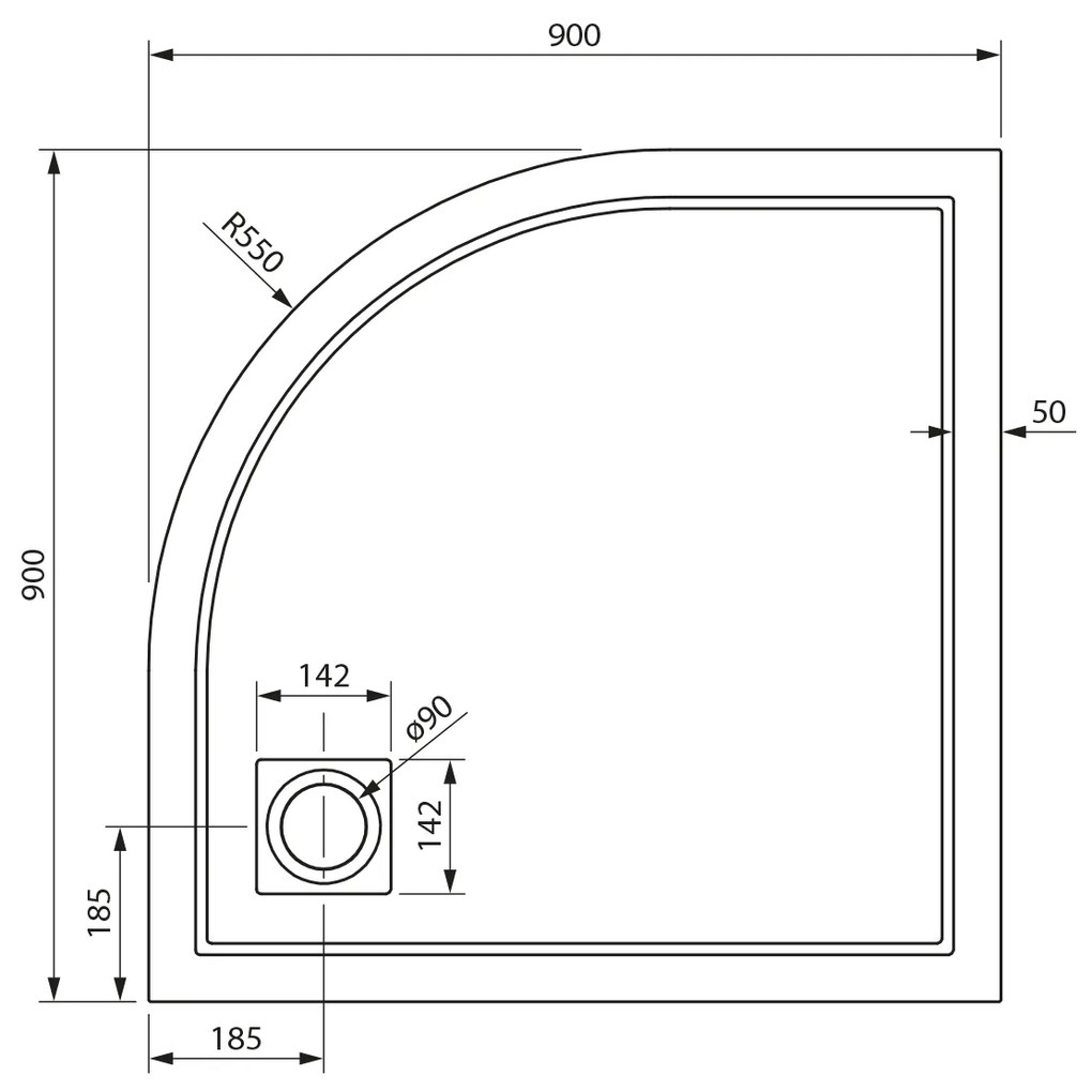 Gelco Xena sprchová vanička čtvrtkruhová 90 x 90 cm litý mramor bílá HX559