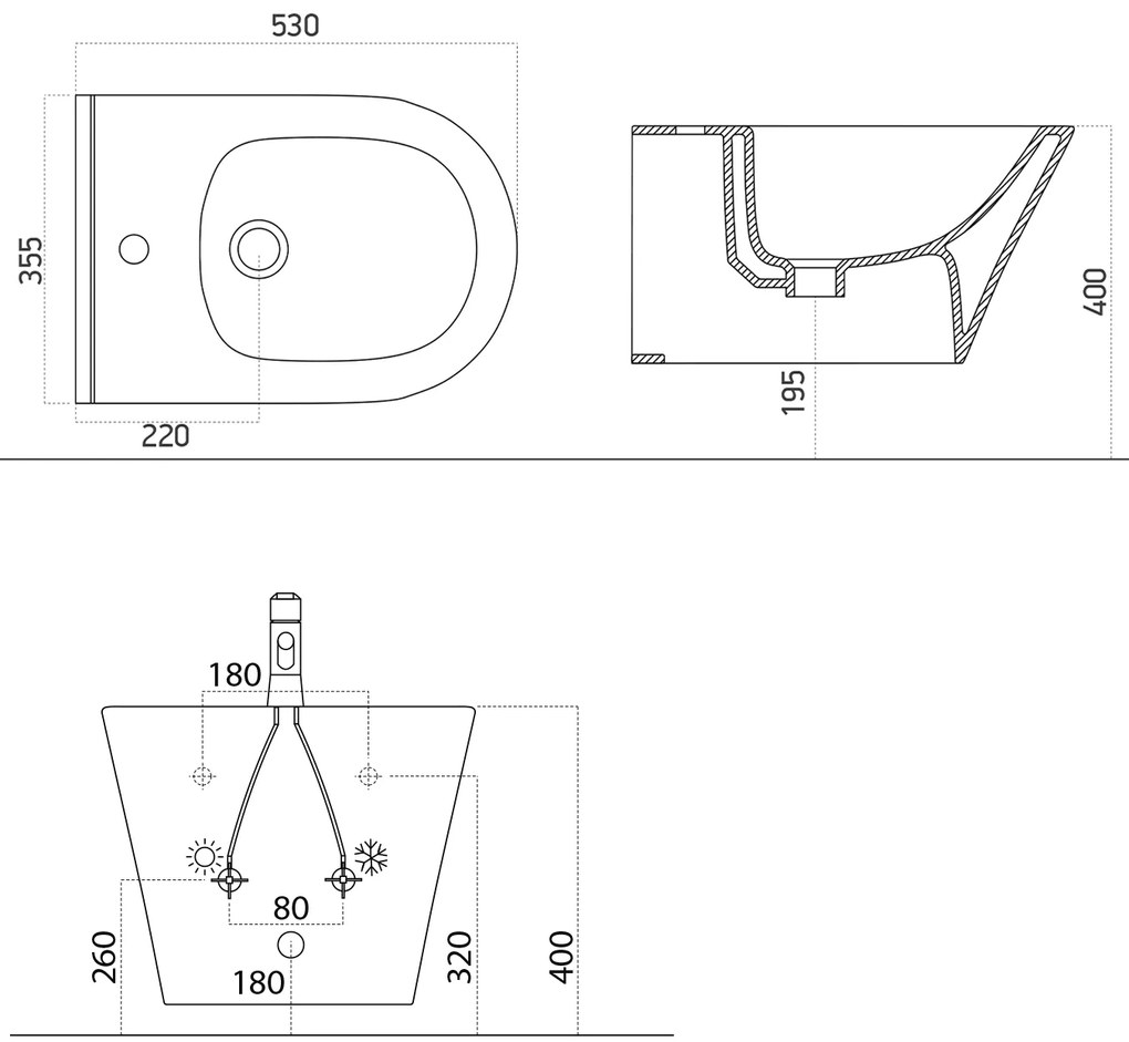Sapho AVVA bidet závěsný 35,5 x 53 cm keramika černá 100324-110