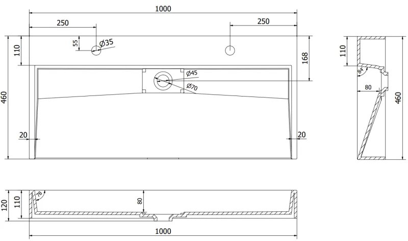 Mexen Ava umyvadlo na desku z konglomerátu 2/O 100 x 46 cm, Bílá - 23011002