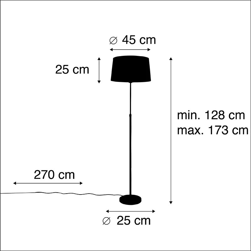 Stojací lampa černá s tmavě šedým lněným stínítkem 45 cm - Parte