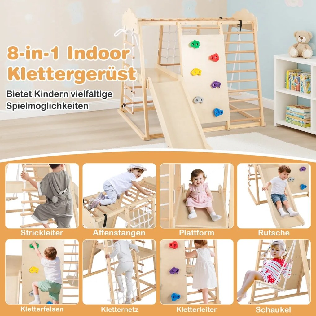 Costway 8-in-1 Gymnastický set v džungli Dřevěné Montessori šplhací hračky