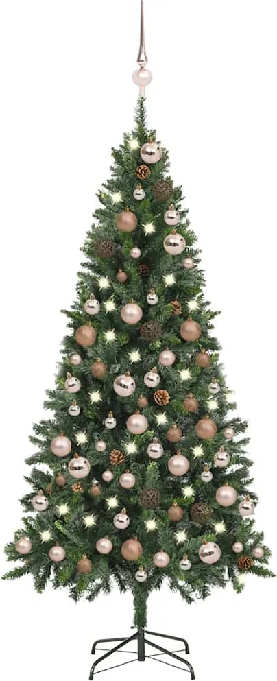 Umělý vánoční stromek LED osvětlení sada koulí a šišky 180 cm 3077845