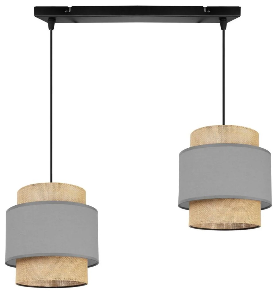 Závěsné svítidlo Boho, 2x jutové/šedé textilní stínítko