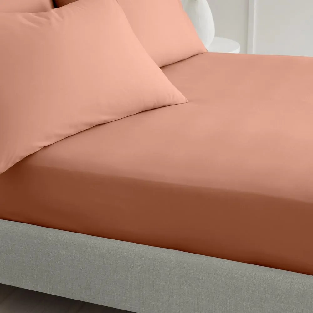 Napínací prostěradlo z bavlněného perkálu v terakotové barvě 150x200 cm Cotton Percale – Bianca