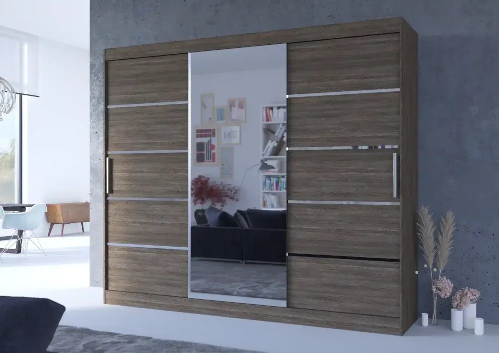 Skříň s posuvnými dveřmi a zrcadlem SALTO 250 choco