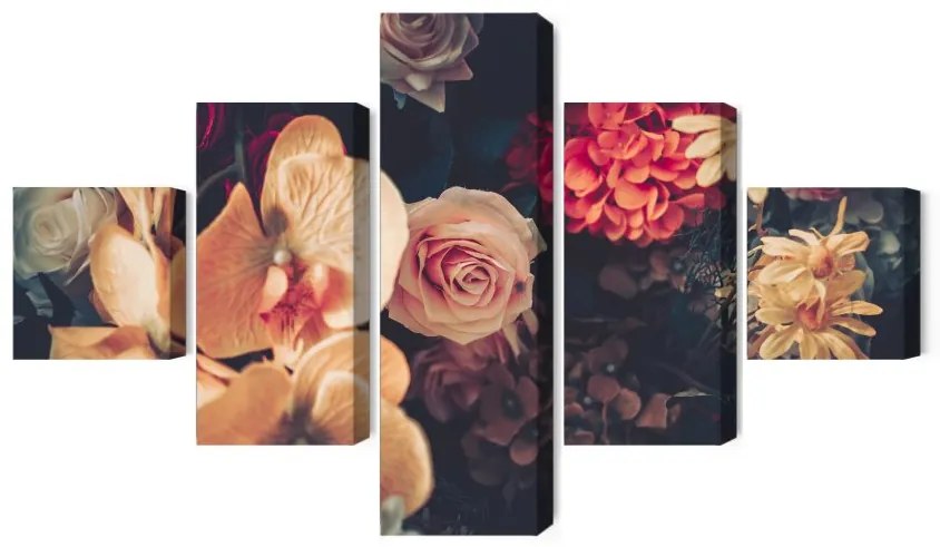 Vícedílný obraz Vícebarevné Květiny Ve Stylu Vintage Nedostatek Nedostatek Přírodní plátno 150x90