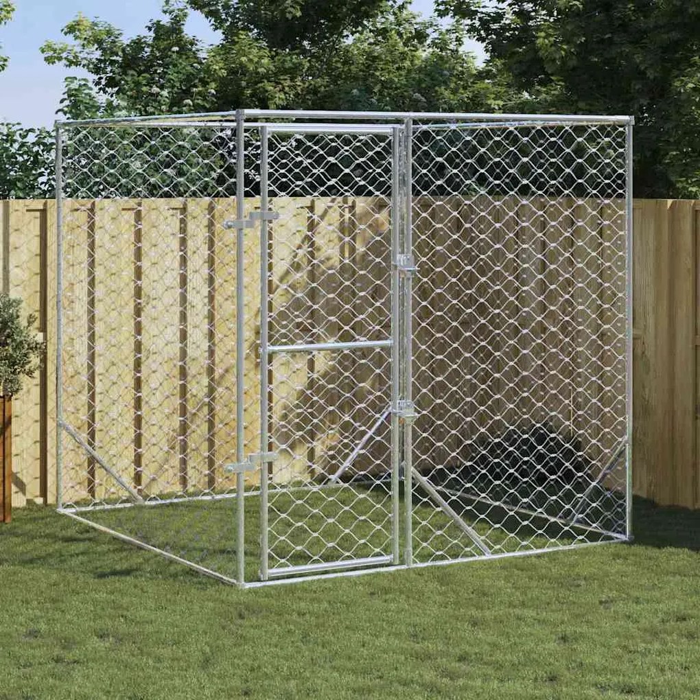 Venkovní psí kotec stříbrný 2 x 2 x 2 m pozinkovaná ocel 153674